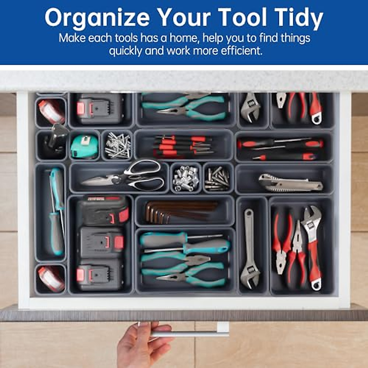 Giklux 45 Pack Tool Box Organizer Tray, 3-Sizes Tool Box Organizers And Storage, for Hammer, Wrench, Screw, Small Parts Toolbox Organization, Tool Cart Chest Garage Drawer Organizer Tray, Grey
