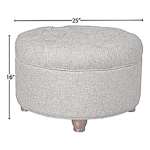Homepop Home Decor | Large Button Tufted Woven Round Storage Ottoman | Ottoman with Storage for Living Room & Bedroom (Dark Gray)