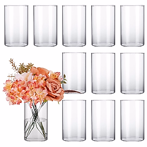 CUCUMI 12pcs Glass Cylinder Vases for Centerpieces, Flower Vases Wedding Decorations, 6 Inch Tall Glass Hurricane Candle Holder for Table Shelf, Floral Vase Bulk for Home Decor