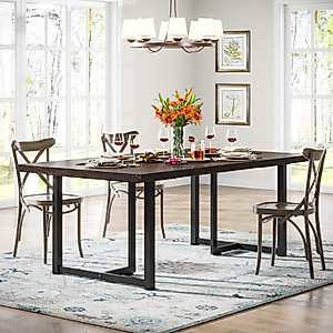 Tribesigns Dining Table Kitchen Table for 6,Farmhouse Kitchen Table for Dining Room, Industrial Rectangular Table with Steel Legs Metal Frame, Kitchen, Home Furniture (Brown)