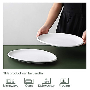 DOWAN 14" White Serving Platters for Entertaining, Oval Serving Plates, Party Serving Trays and Platters Oven Safe, Porcelain Dinner Serving Tray Serving Dishes for Meat, Set of 2