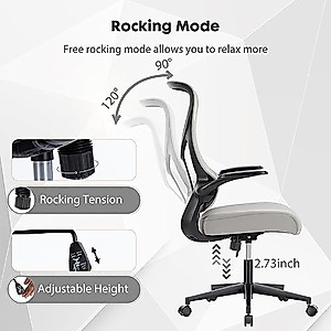SMUG Ergonomic Office High Back Computer, Mesh Home Desk Lumbar Support, Tilt and Lock, Comfy Rolling Executive Swivel Task Chair with 3D Adjustable Headrest and Armrests, Grey