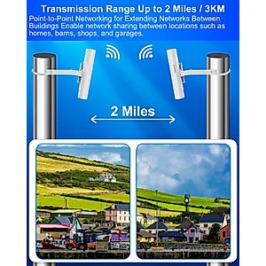 5.8G Wireless Bridge with Pole/Wall Mount Bracket - Extend Starlink Internet Access Outdoor, 2 Miles Point to Point WiFi Bridges with PoE Adapter, 2-Pack