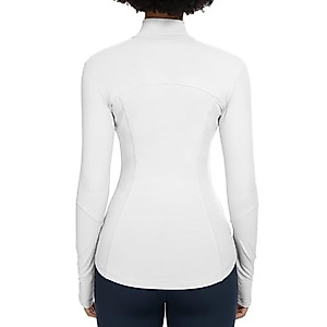 QUEENIEKE Womens Sports Jacket Turtleneck Slim Fit Full-Zip Running Top Size M White