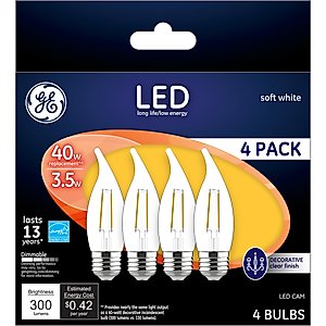 GE LED Light Bulbs, 40 Watt, Soft White, Decorative Bulbs, Clear, Medium Base (4 Pack)