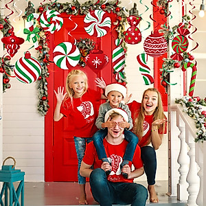 Funrous Christmas Peppermint Candy Hanging Decorations Christmas Candies Ceiling Hanging Swirls Xmas Party Ceiling Whirl Streamers for Home Winter Holiday Christmas Party (Red White Green)