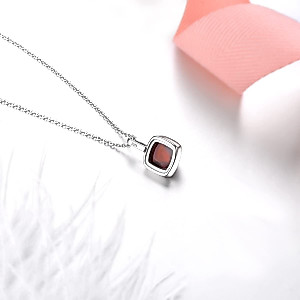 ZhenCai Pendant Necklace for Women Sterling Silver S925 Natural Gemstone Spessartite Garnet Charms Rhodium Plated Classic Fine Jewelry for Friendship Birthday (Natural Spessartite Garnet)