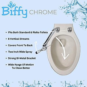 Biffy Chrome Metal Attachable Bidet: Physician Designed, Self-Cleaning 8-Stream Nozzle, Non-Electric, Adjustable Water Pressure, Two-Inch Coverage, Easy Install (Metal Bidet)