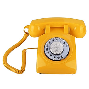 Demeras Retro Corded Phone Old Fashion Rotary Dial Telephone Vintage Landline Telephone Desk Phone Home Decoration(Yellow)
