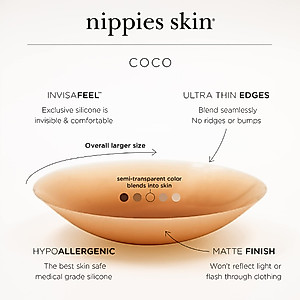 Nippies Non-Adhesive Bra Liner Nipple Covers for Women – Reusable Silicone No-Show Inserts Bra Pad Enhancements with Travel Box - Coco