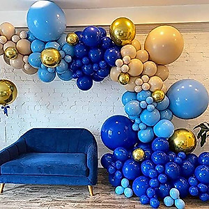 141pcs Navy Blue Balloon Garland Arch Kit 18'' 10'' 5'' Royal Blue Macaron Blue Balloons and Metallic Gold Silver Balloon for Kids Boys Birthday Party Wedding Baby Shower Decorations (Royal Blue)