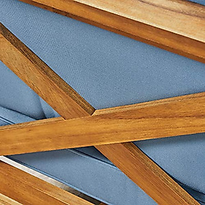 Great Deal Furniture GDFStudio Outdoor Acacia Wood 10 Seater U-Shaped Sectional Sofa Set with Fire Pit, Teak, Blue and, Light Gray