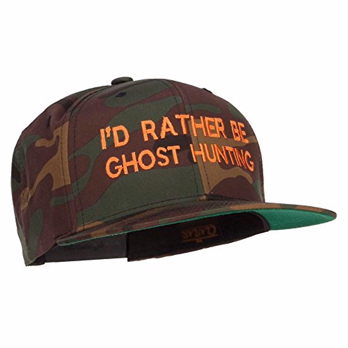 e4Hats.com I'd Rather Ghost Hunting Embroidered Camo Cap - Green OSFM