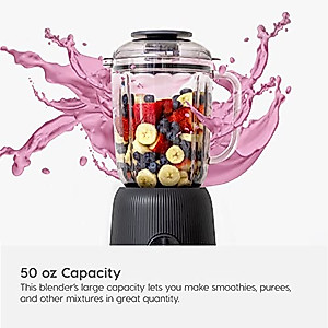 IRIS USA 3-Speed High-Power Professional-grade Countertop & Kitchen Blender - 50 oz Tritan Jar, Titanium-Coated Stainless Steel -Blades, Charcoal Black -for Smoothies, Frozen Drinks, Protein Shakes