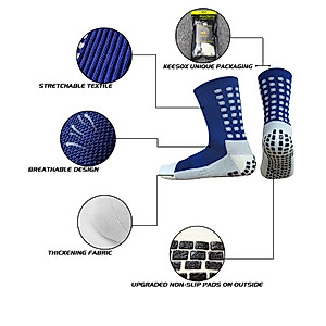 KEESOX Anti Slip Athletic Socks - Non Slipping Grip Socks for Soccer Basketball Running Unisex Size 6-10.5 1 Pair (Navy)