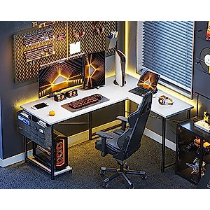 ODK L Shaped Desk with Storage Bag - 50 Inch Home Office Desk with Host Stand, White Reversible Computer Corner Desk for Bedroom Studio, Modern PC Gaming Desk for Study Writing