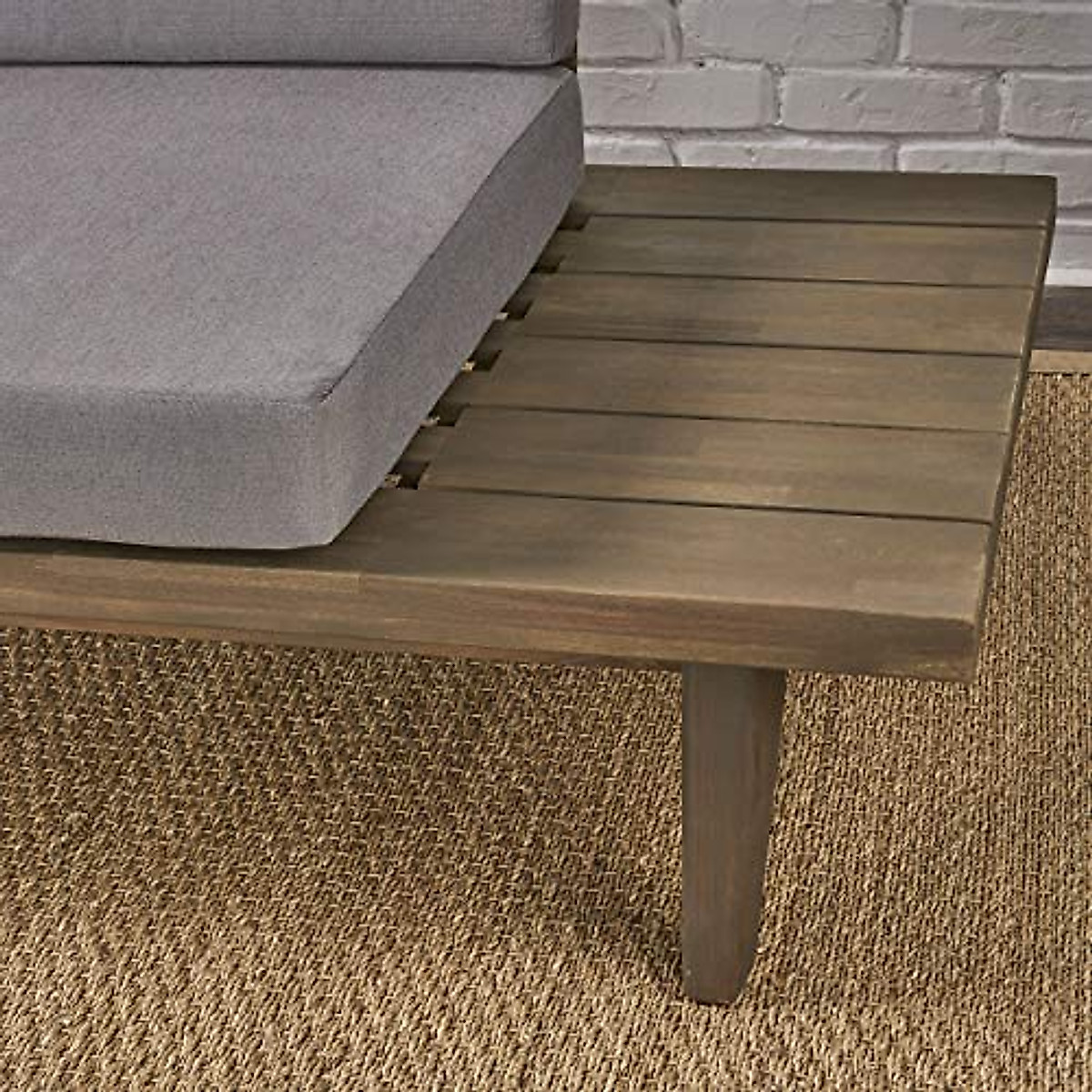 Christopher Knight Home Eulah Indoor Minimalist Acacia Wood Right-Sided Sofa with Grey Cushions, Grey Finish / Grey