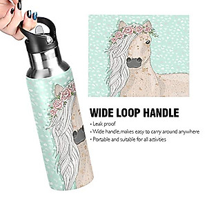 Flower Horse Water Bottle Stainless Steel Vacuum Insulated Water Bottle Standard Mouth Bottle with Wide Handle
