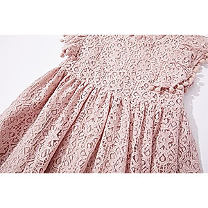 Niyage Toddler Girls Elegant Lace Pom Pom Flutter Sleeve Party Princess Dress Dusty Pink 90