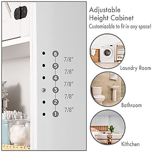 Stephan Roberts Washer or Over The Toilet Storage Cabinet w/Height Adjustable Shelf Laundry Room/Bathroom Organizer, 2-Door Freestanding Rack Space Saver, White