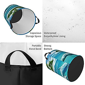 Underwater Sea Dolphin Large Laundry Basket, Laundry Hamper with Handle Collapsible Dirty Clothes Hamper Round Storage Basket for Bedroom Clothes Storage