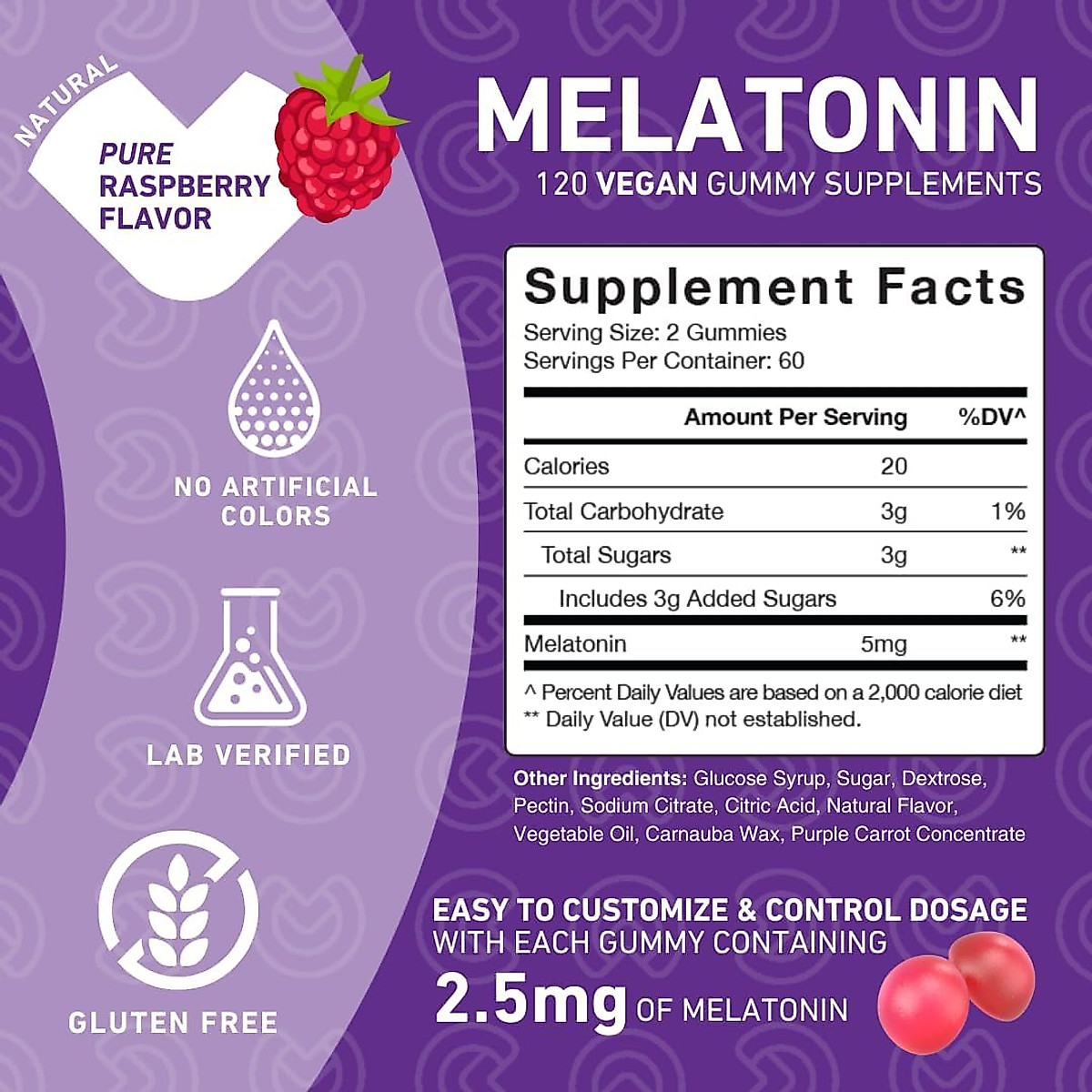 PUREFINITY Melatonin Gummies 5mg for Kids – Each Delicious Gummy is 2.5mg (2 Per Serving) for Easily Customizing Your Night, Gluten Free, Non-GMO, Vegan, 120 Count