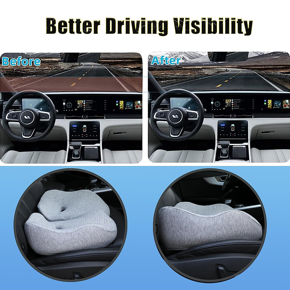 Homuno Office Chair Cushion, Extra Large Memory Foam Seat Cushion for Office Chair Pressure Relief Sciatica & Tailbone Pain Relief for Long Sitting, for Gaming Chair and Car Seat (Grey)