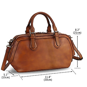Genuine Leather Satchel Top Handle Handbag Purse for Women Handmade Retro Designer Large Capacity Crossbody Bags (Brown)