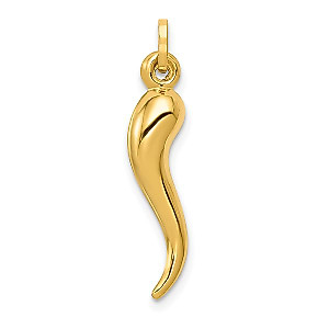 IceCarats 14K Yellow Gold Cornicello Italian Horn Necklace Lucky Protection Amulet Pendant Chilli Pepper Charm 27mm x 6mm Only