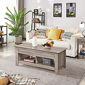 Yaheetech Lift Top Coffee Table with Hidden Storage Compartment & Lower Shelf, Lift Tabletop Farmhouse Table for Living Room Office Reception, 47.5in L, Gray