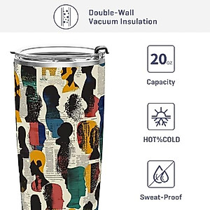 People Silhouette Art Street Stainless Steel drinking cups with lids with Lid and Straw travel mug for Home, Office or Car safe tumblers with lids and straws 20 OZ