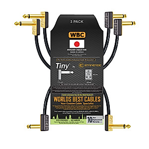 WORLDS BEST CABLES 3 Units - 12 Inch - Pedal, Effects, Patch, Instrument Cable Custom Made Using Mogami 2319 Wire & Eminence Tiny Gold-Plated Angled TS Connectors