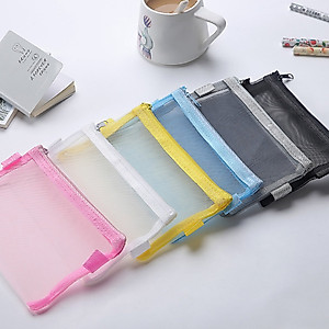 HYFAN Zipper Files Bag Breathable Transparent Mesh Documents Pocket Pouch Storage for Office Supplies (Black, A6 Size, Pack of 6)