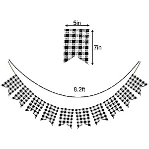 Buffalo Checkered Plaid Banner Cotton Black and White Gingham Bunting Garland for Mantel Fireplace Decorations (4 Pack)