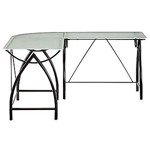 OSP Home Furnishings Newport L-Shaped Computer Desk with Frosted Tempered Glass Top and Black Powder Coated Steel Frame (NWP25L-BK)