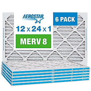 Aerostar 12x24x1 MERV 8 Pleated Air Filter, AC Furnace Air Filter, 6 Pack (Actual Size: 11 3/4" x 23 3/4" x 3/4")