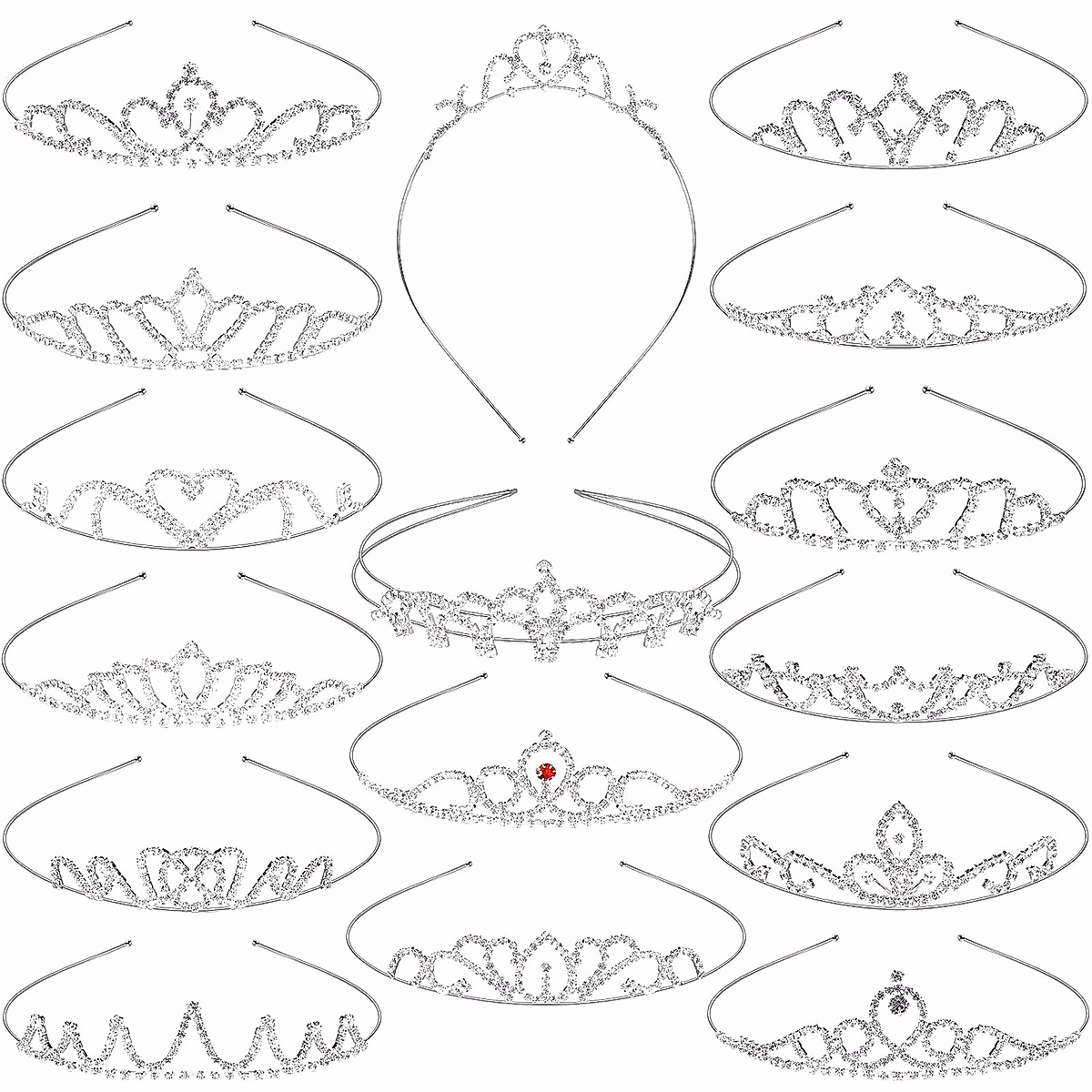 Chuangdi 16 Pcs Bulk Girls Tiara Crown Silver Princess Rhinestone Headband Crystal Wedding Tiara for Kid Women Birthday Party(Lovely Style)