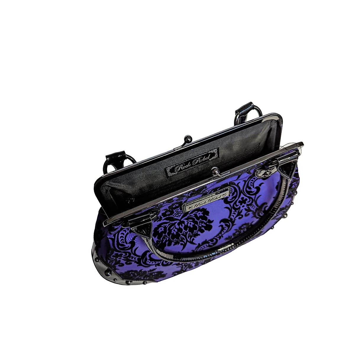 Rock Rebel Mistress Black on Royal Purple Handbag Violet Victorian Damask Retro Kisslock Purse