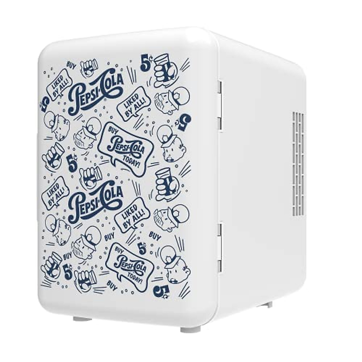CURTIS MIS150PEP Pepsi Cola Retro, Mini Portable Compact Personal Fridge Cooler, 4 Liter Capacity Chills Six 12 oz Cans, 100% Freon-Free & Eco Friendly, 6, Blue/White