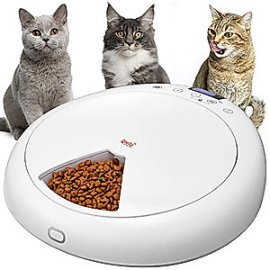 QPETS 6 Meals Automatic Cat Dog Feeder Auto Pet Feeder with Programmable Timer ,Auto Dry and Wet Food Dispenser for Kitten and Little Dog Voice Recording and Playing