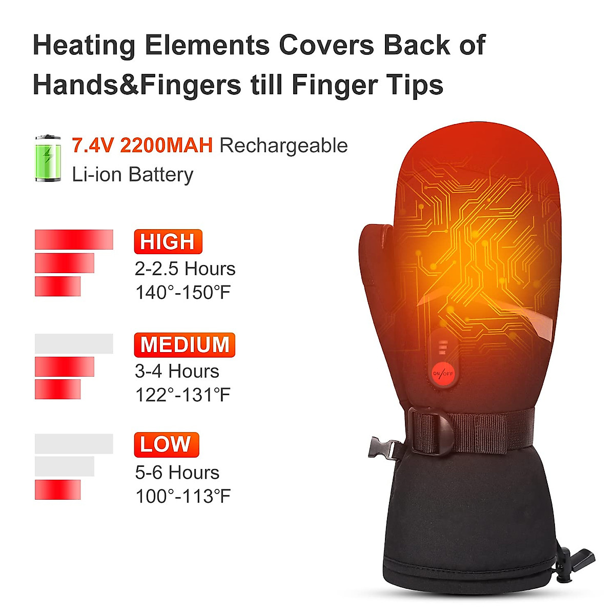 SNOW DEER Heated Gloves Mittens -Upgraded 7.4V Electric Rechargeable Battery Powered Heated Ski Gloves Men Women for Ski Skating Motorcycling Hunting Fishing Camping Hiking