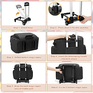 CURMIO Rolling Scrapbook Tote with Wheel, Craft Storage Bag with Expandable File Organizer for Scrapbook Supplies, Albums, Black (Bag Only)