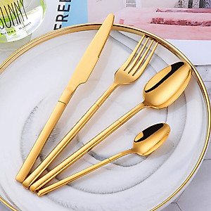 Buyer Star 20-Piece Silverware Set, Gold Flatware Cutlery Set, Stainless Steel 18/10 Utensil Forks Spoons Knives Set Service for 5 with Gift Box, Mirror Polished, Dishwasher Safe