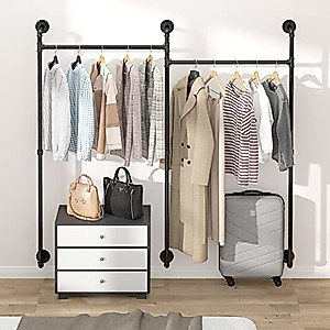 MOUTIK Industrial Pipe Retail Clothes Rack: Wall Mounted Heavy Duty Closet Storage Metal Rod - Iron Garment Hanging Bar Commercial Racks for Clothing Hanger Bedroom Wall Storage