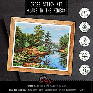 Povitrulya Lake Amid Pines - Counted Cross Stitch Kit with Forest Landscape Pattern