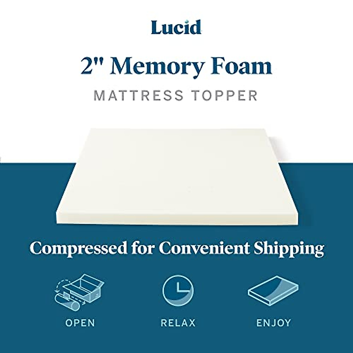 LUCID 2 Inch Traditional Foam Mattress Topper - Hypoallergenic - Ventilated - Conforming Support - Queen