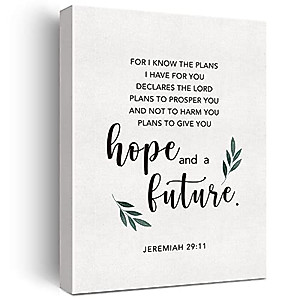 Christian Canvas Wall Art Motivational Jeremiah 29:11 for I Know the Plans Canvas Print Scripture Bible Verse Painting Home Wall Decor Framed Gift 12x15 Inch