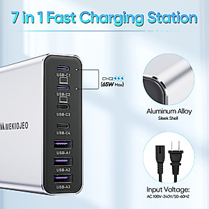 Aluminum Alloy 320W USB C Charger 7 Port Fast Charging Station,65W USB C Laptop Charger Compatible with MacBook Pro/Air (Silver-4C3A)