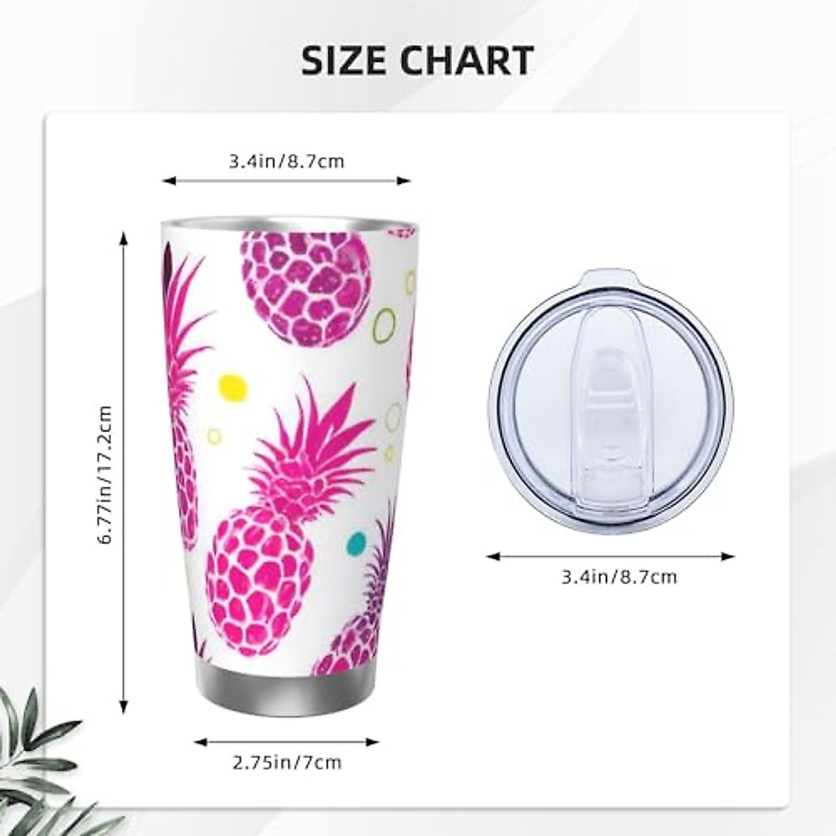 jshmgchw 3d Tropical Pineapple 20oz Tumbler, Car Cup With Lid And Straw, Spill-Proof, Stainless Steel Double Wall Vacuum Insulated Reusable Coffee Travel Mug, For Cold Drinks, Hot Beverage