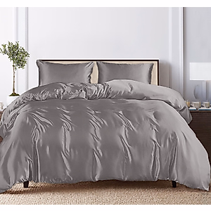 Linenwalas Tencel Lyocell Duvet Cover Set with Deep Pocket Fitted Sheet, Viscose Made from Eucalyptus Soft, Lightweight and Breathable Complete Bedding Set (Light Grey, King)